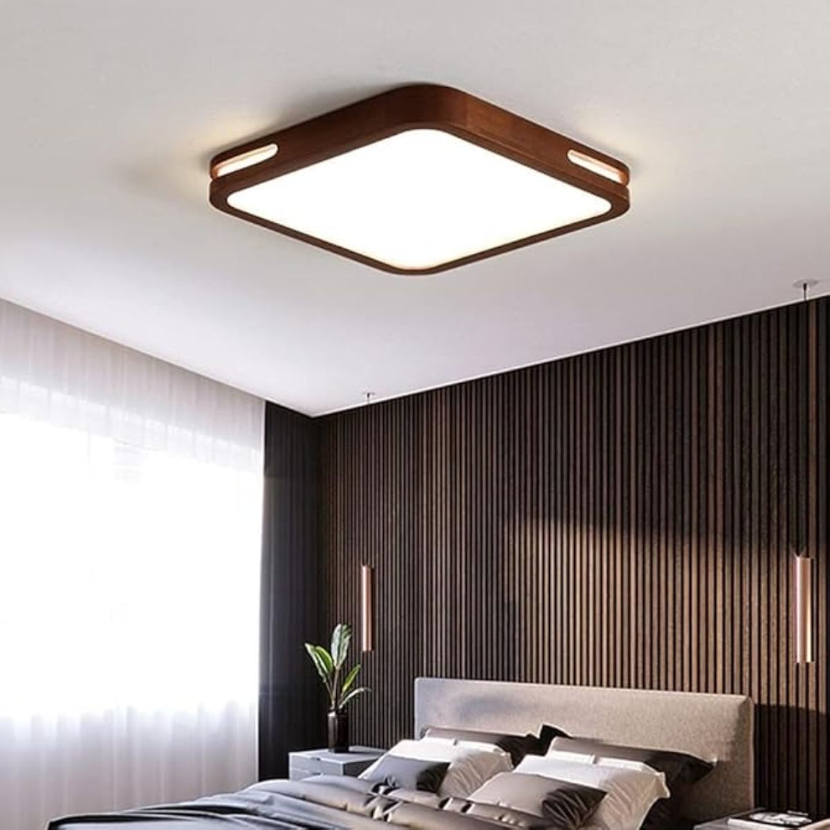 Lampara Led Moderna Cuadrado Sobrepuesta 24+24w 300mm Madera Oscura 30 ...