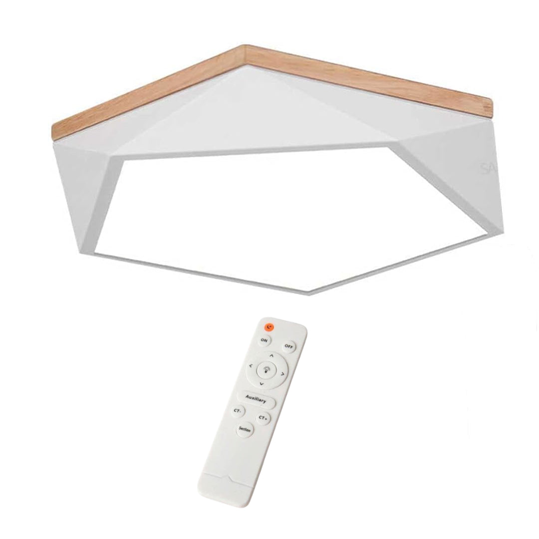 Foco Led Decorativo Pentágono Blanco/Madera CONTROL REMOTO – Dekora Chile